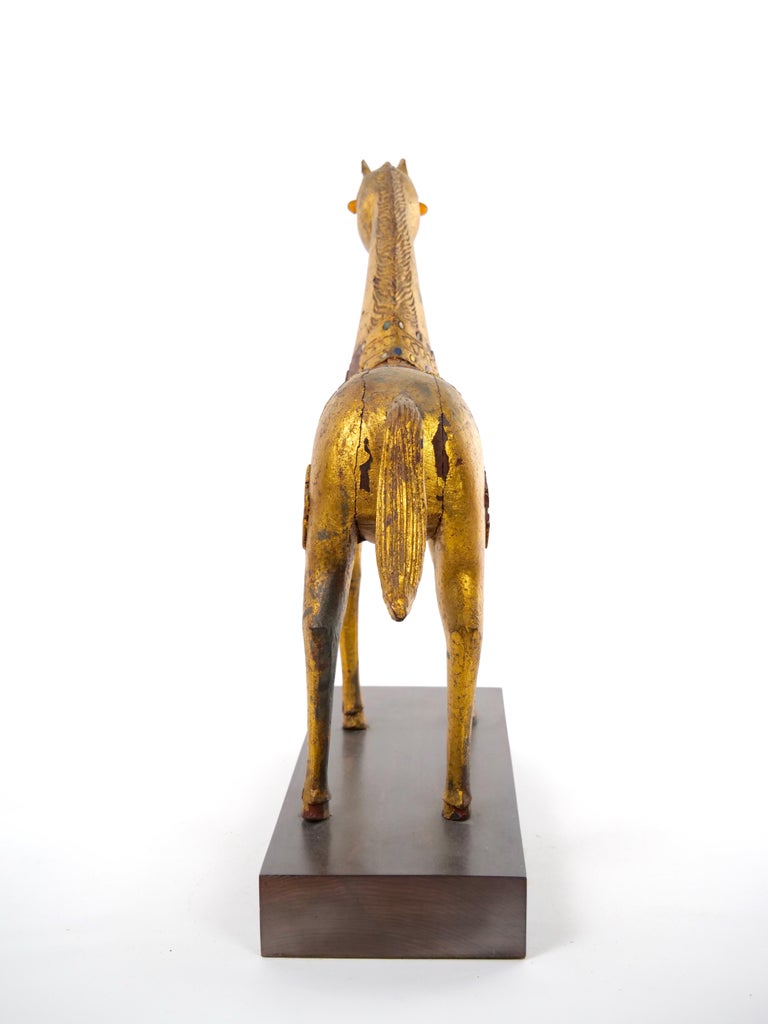 Hand Carved Gilt Gold Animal Sculpture / Wood Base Decorative Piece For ...