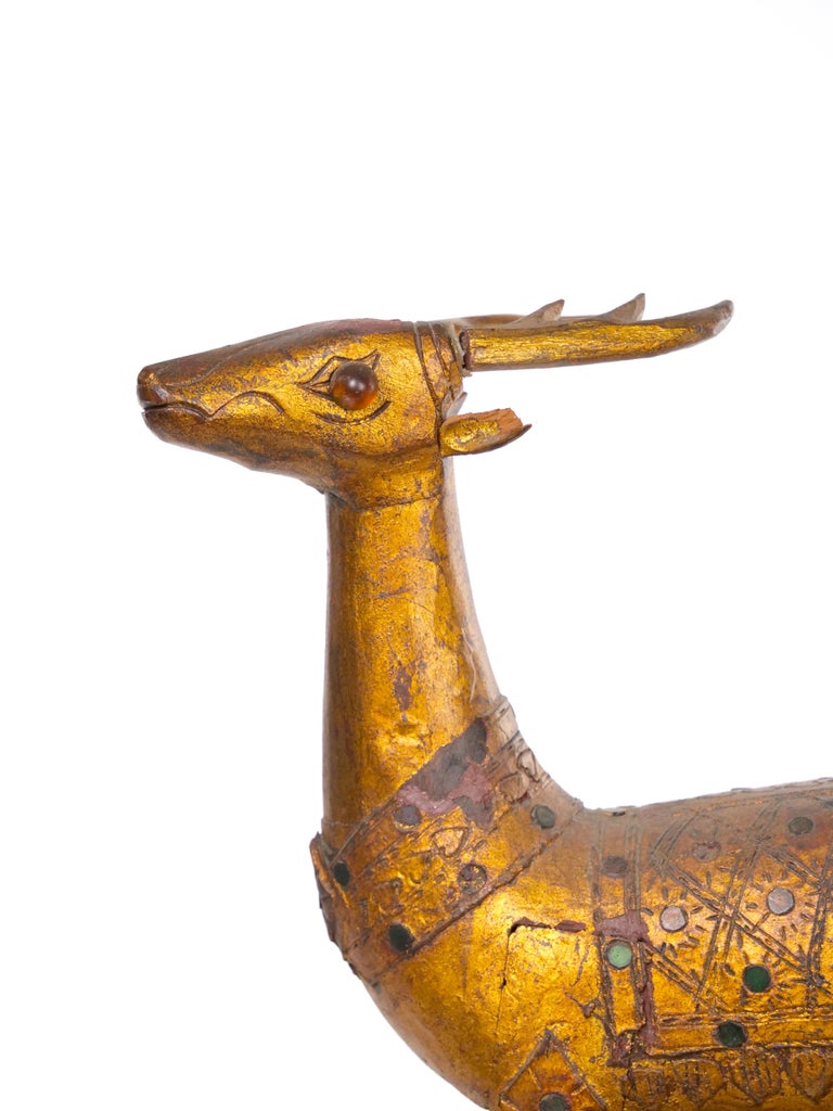 Hand Carved Gilt Gold Animal Sculpture / Wood Base Decorative Piece For ...