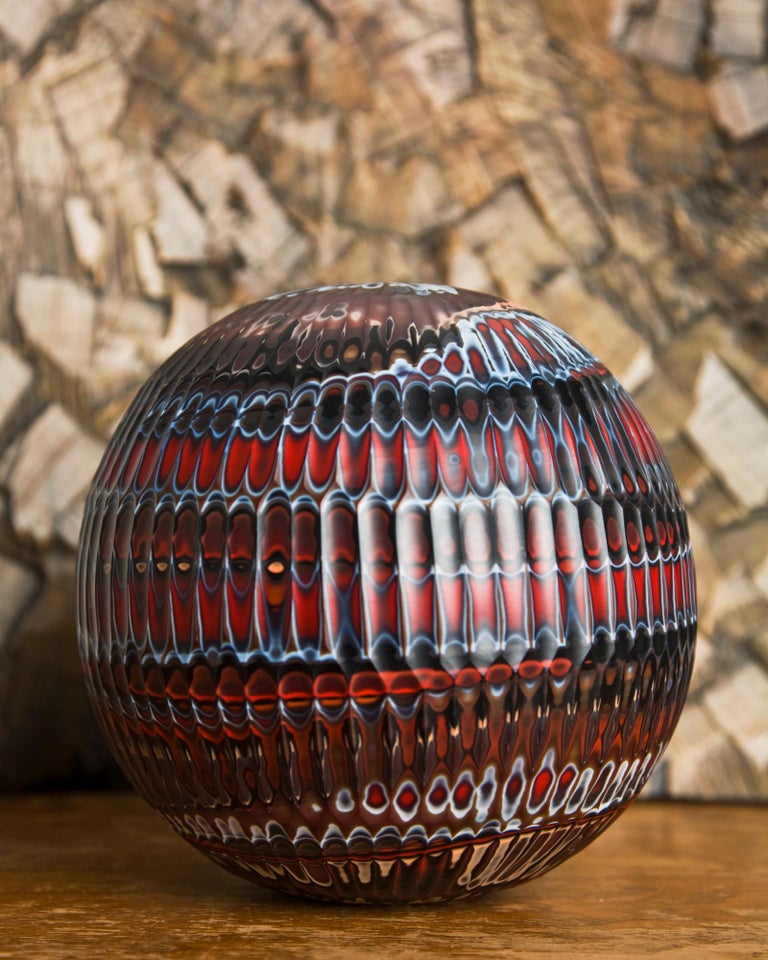 Hand-Carved Glass Vase, Mokume Battuto Red Sphere - In Stock For Sale ...