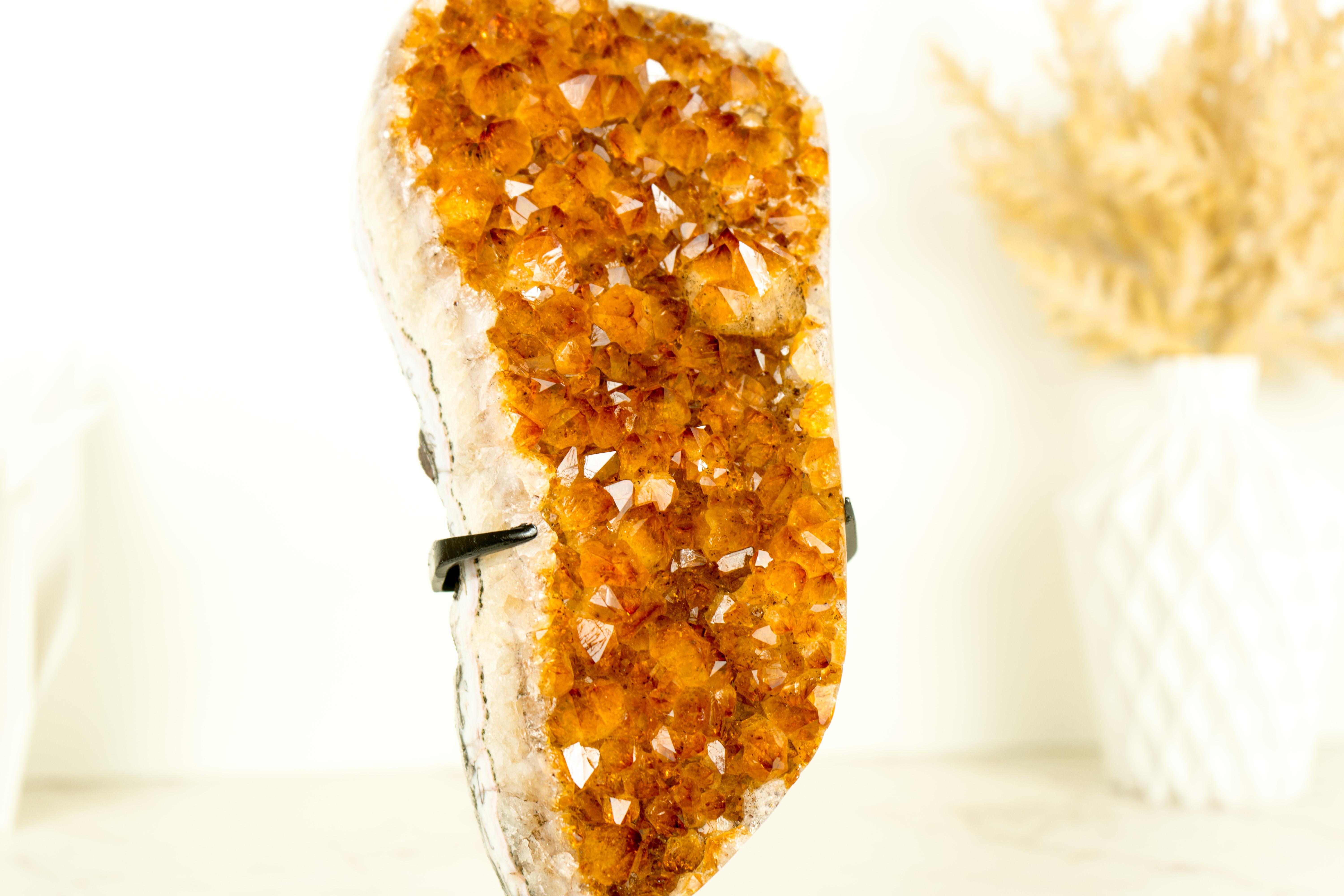 Hand-carved Golden Orange Citrine Cluster with AAA-Grade Citrine Druzy ...