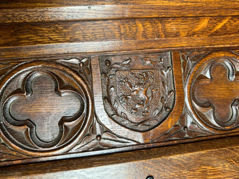 Hand Carved Gothic Revival Oak Wall Coat Rack with Stylish Church ...