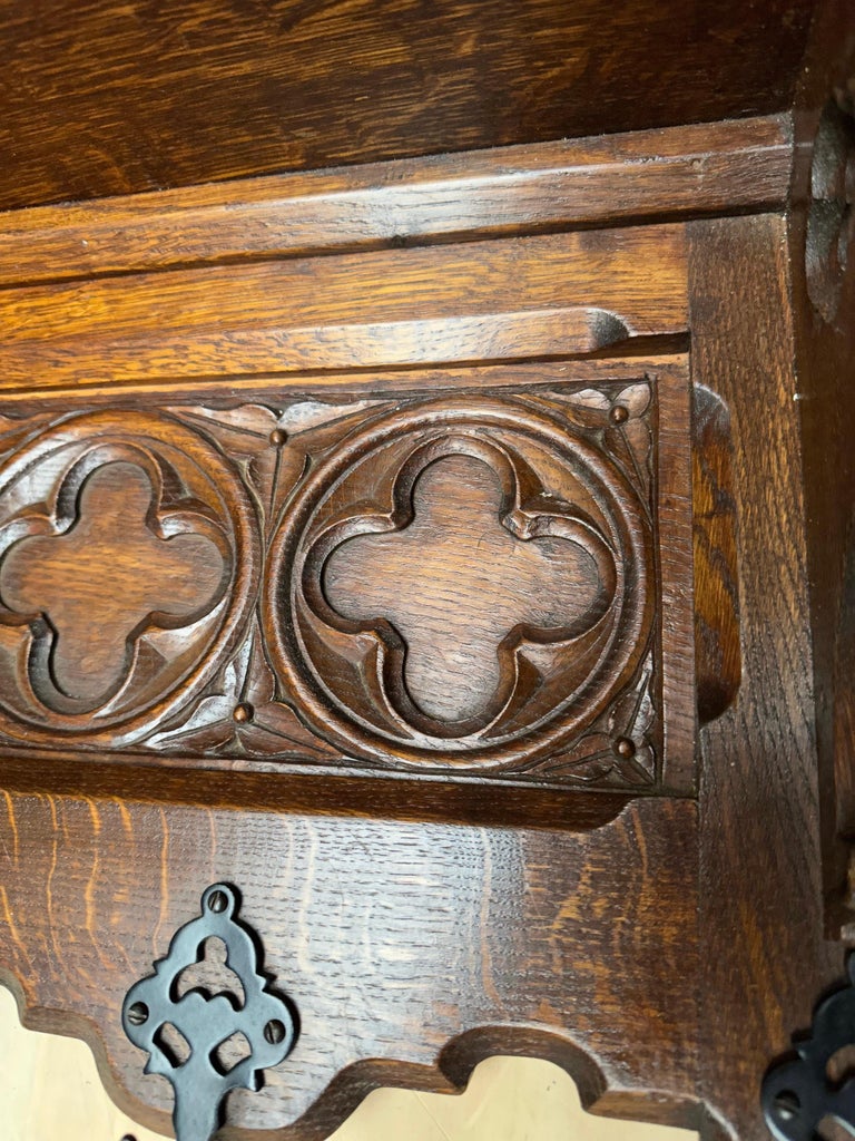 Hand Carved Gothic Revival Oak Wall Coat Rack with Stylish Church ...