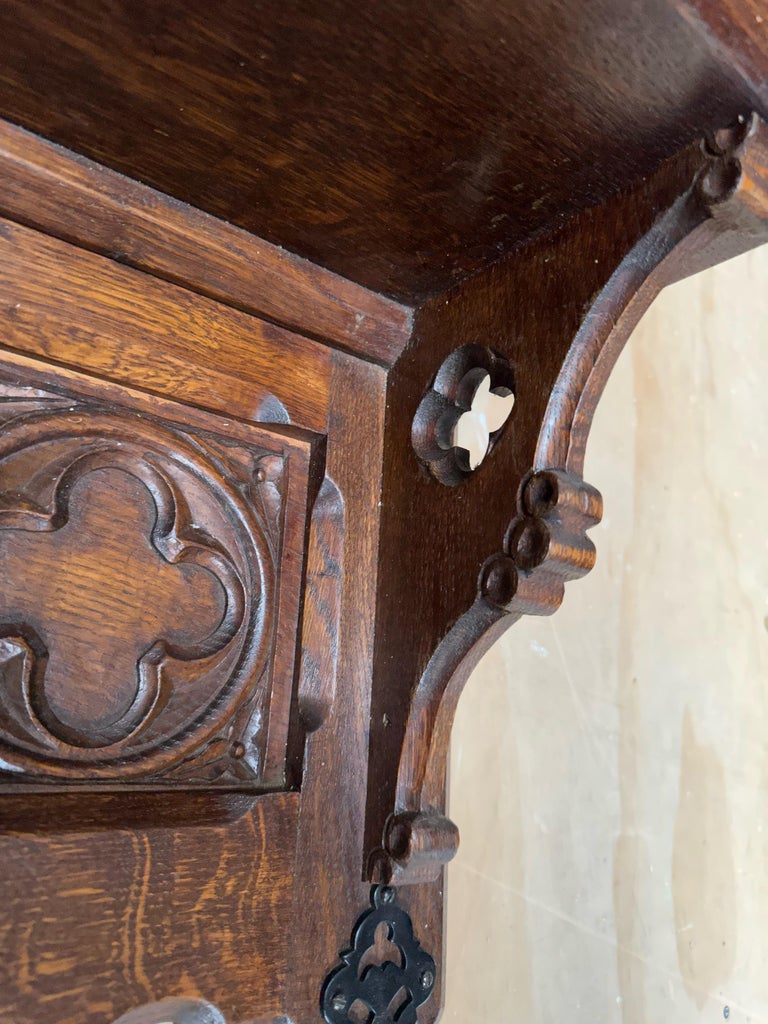 Hand Carved Gothic Revival Oak Wall Coat Rack with Stylish Church ...