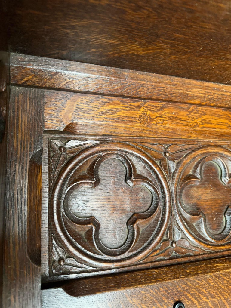 Hand Carved Gothic Revival Oak Wall Coat Rack with Stylish Church ...