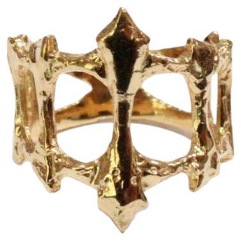 Customizable Hand Carved Gothic Ring in 14 Karat Gold For Sale at 1stDibs