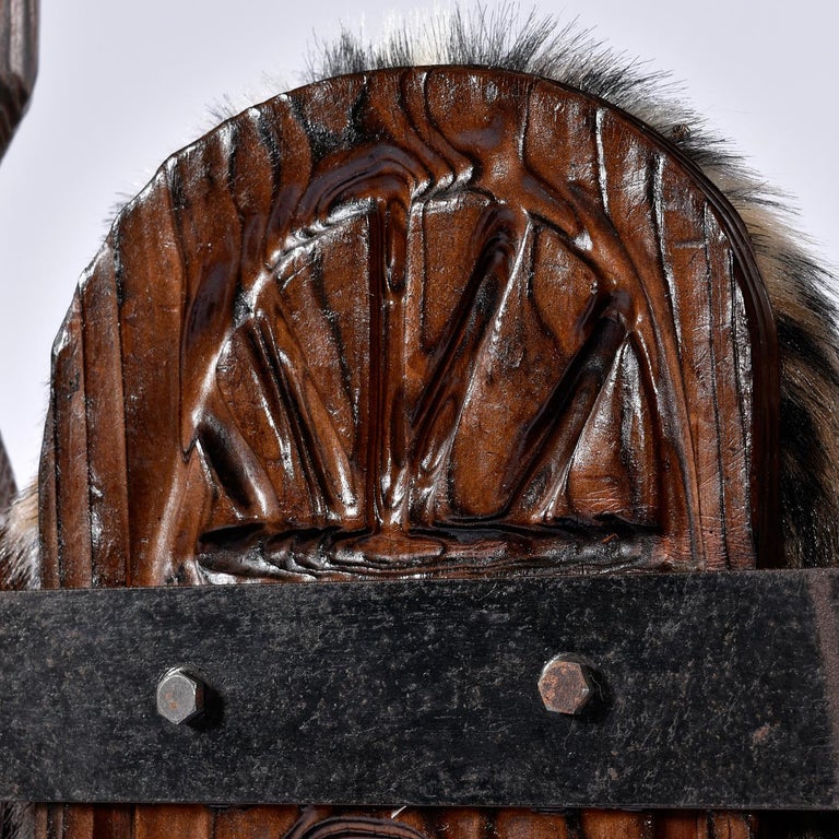 Hand Carved High Back Witco Tiki Thrown King Chairs in Faux Leopard Fur ...
