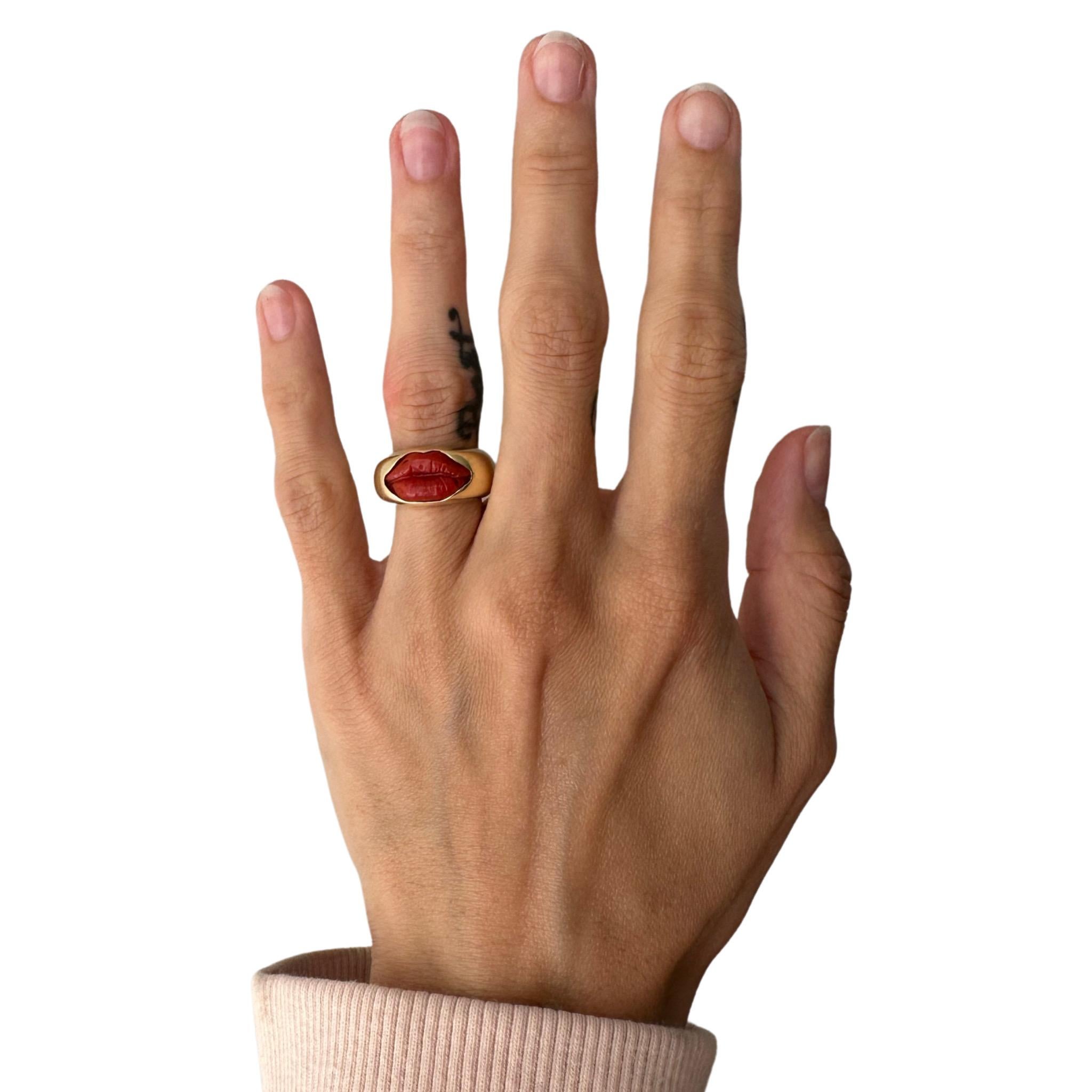 Hand Carved Italian Coral Lips 18Karat Gold Dome Ring For Sale at 1stDibs Hand Carved Italian Coral Lips 18Karat Gold Dome Ring For Sale at 1stDibs