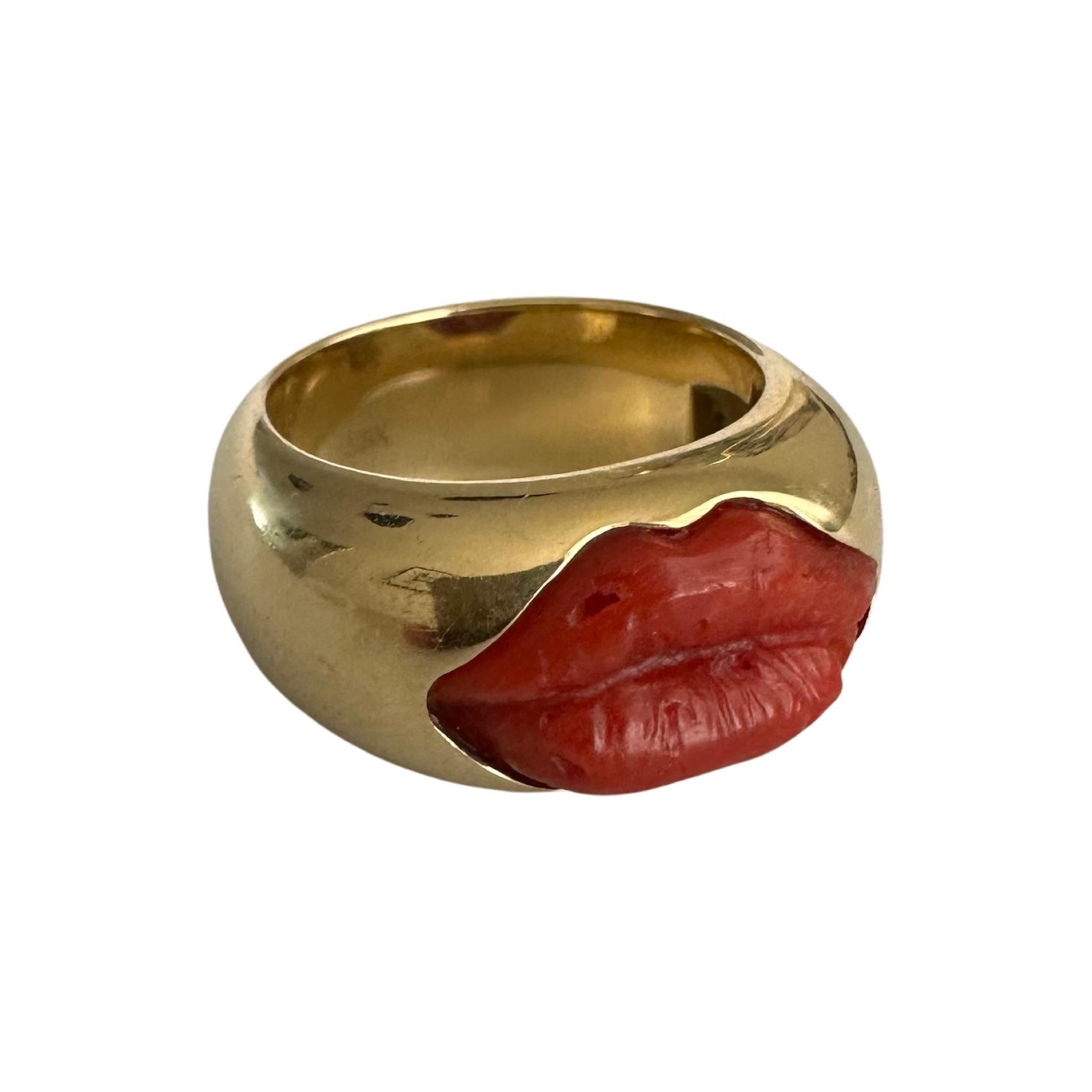 Hand Carved Italian Coral Lips 18Karat Gold Dome Ring For Sale at 1stDibs Hand Carved Italian Coral Lips 18Karat Gold Dome Ring For Sale at 1stDibs