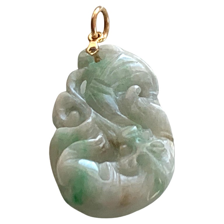 Hand Carved Jade Pendant with 14ct Gold Bail For Sale at 1stDibs