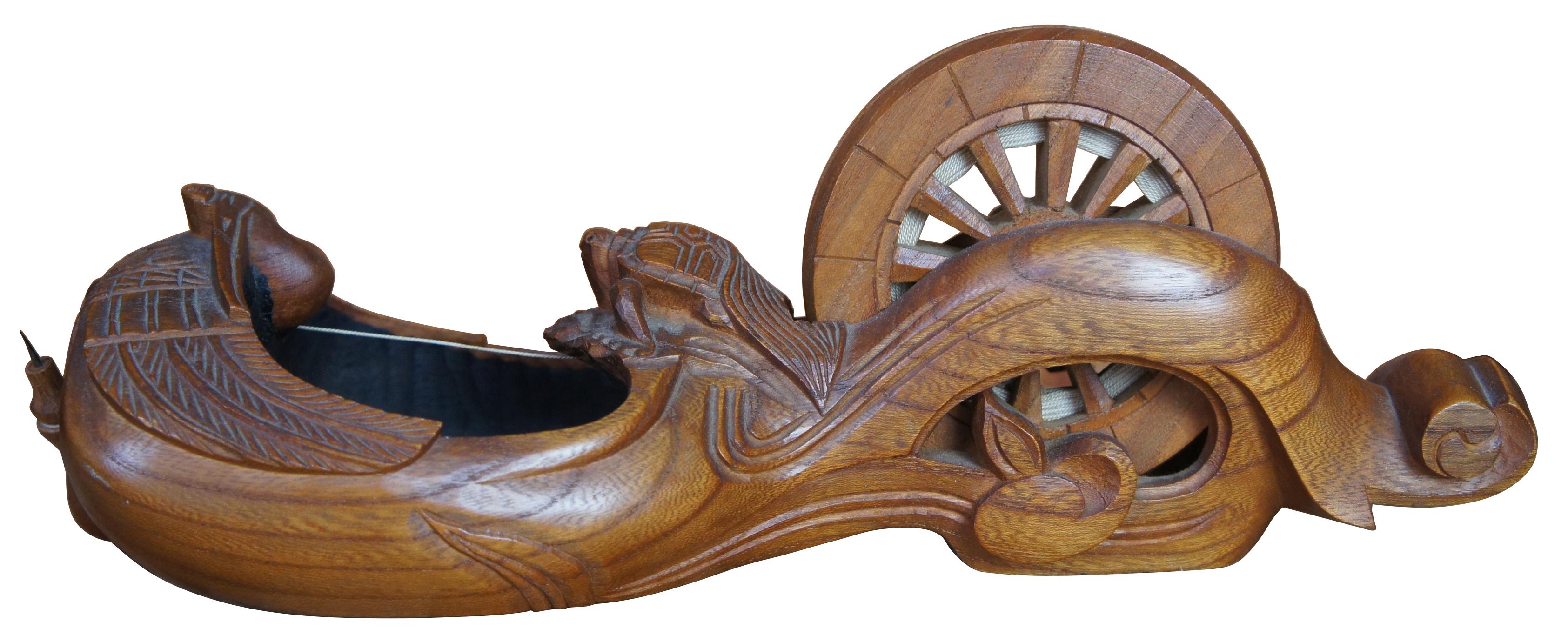 Hand Carved Japanese Crane and Turtle Sumitsubo Carpenters Ink Pot ...