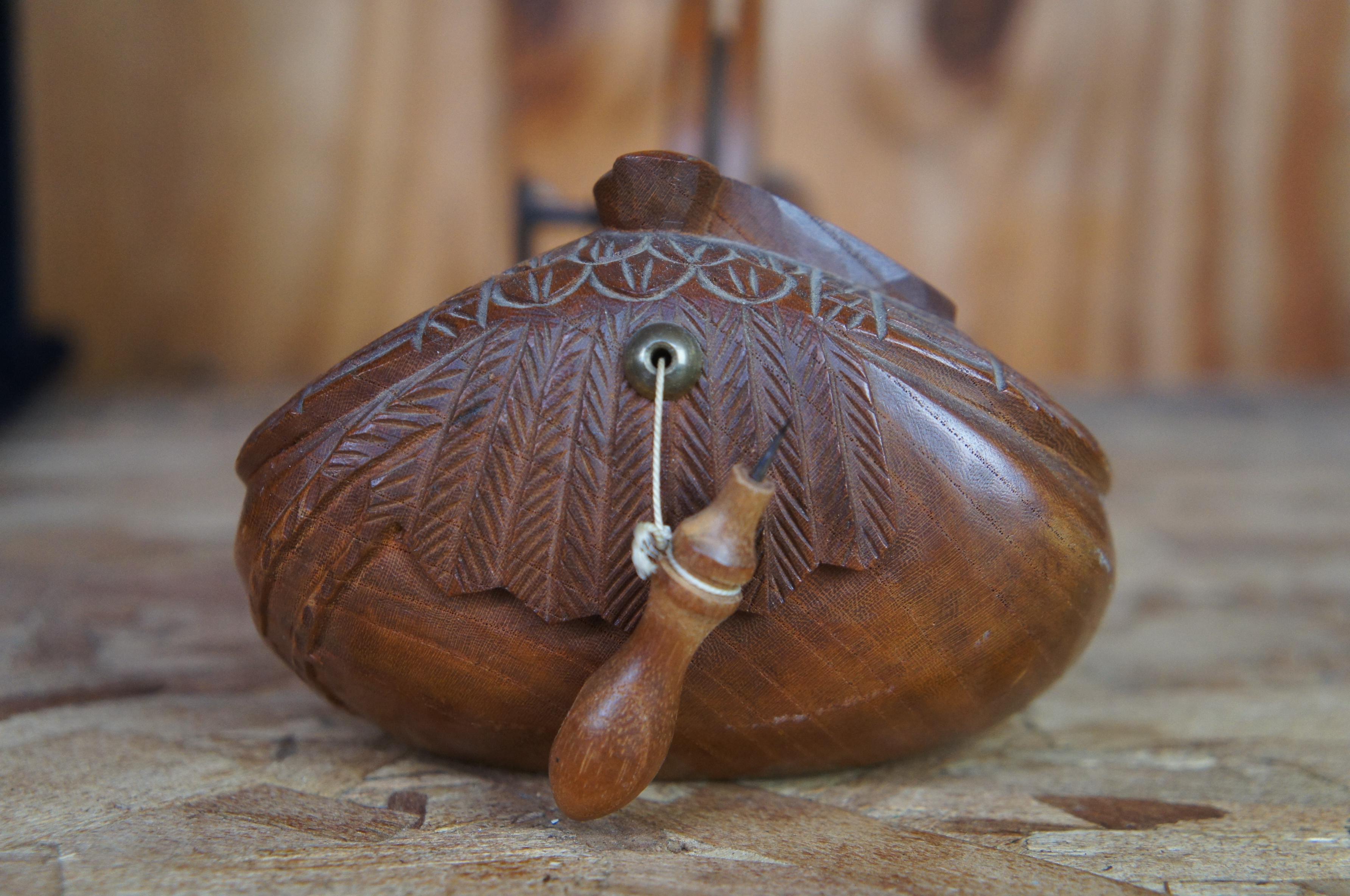 Hand Carved Japanese Crane and Turtle Sumitsubo Carpenters Ink Pot ...