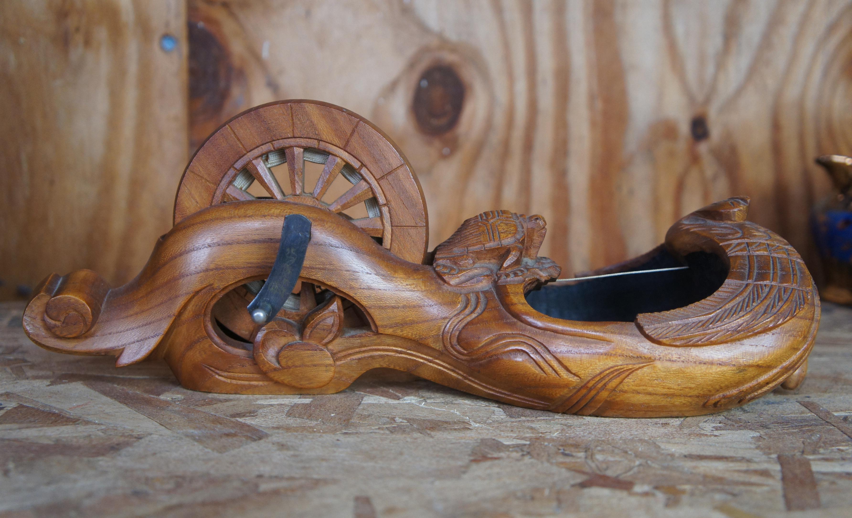 Hand Carved Japanese Crane and Turtle Sumitsubo Carpenters Ink Pot ...