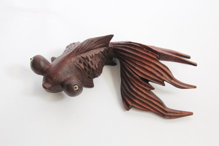 Hand Carved Japanese Rosewood Koi Fish Sculptures at 1stDibs