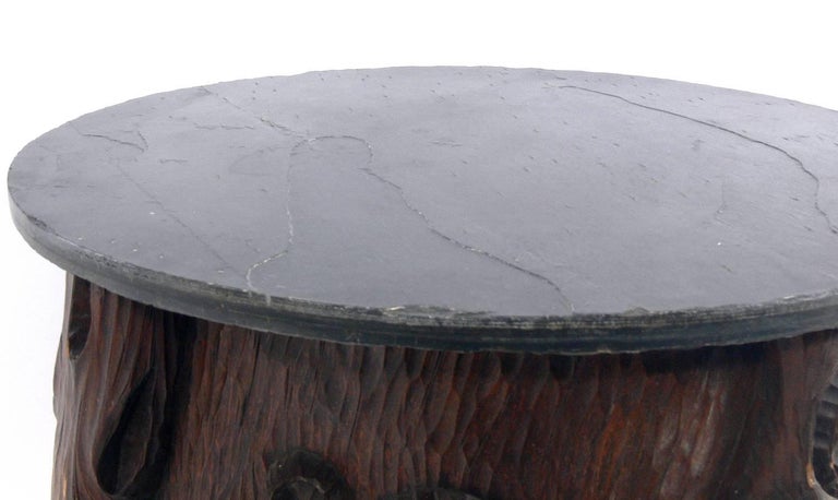 Hand-Carved Japanese Stump Table with Slate Top For Sale at 1stDibs