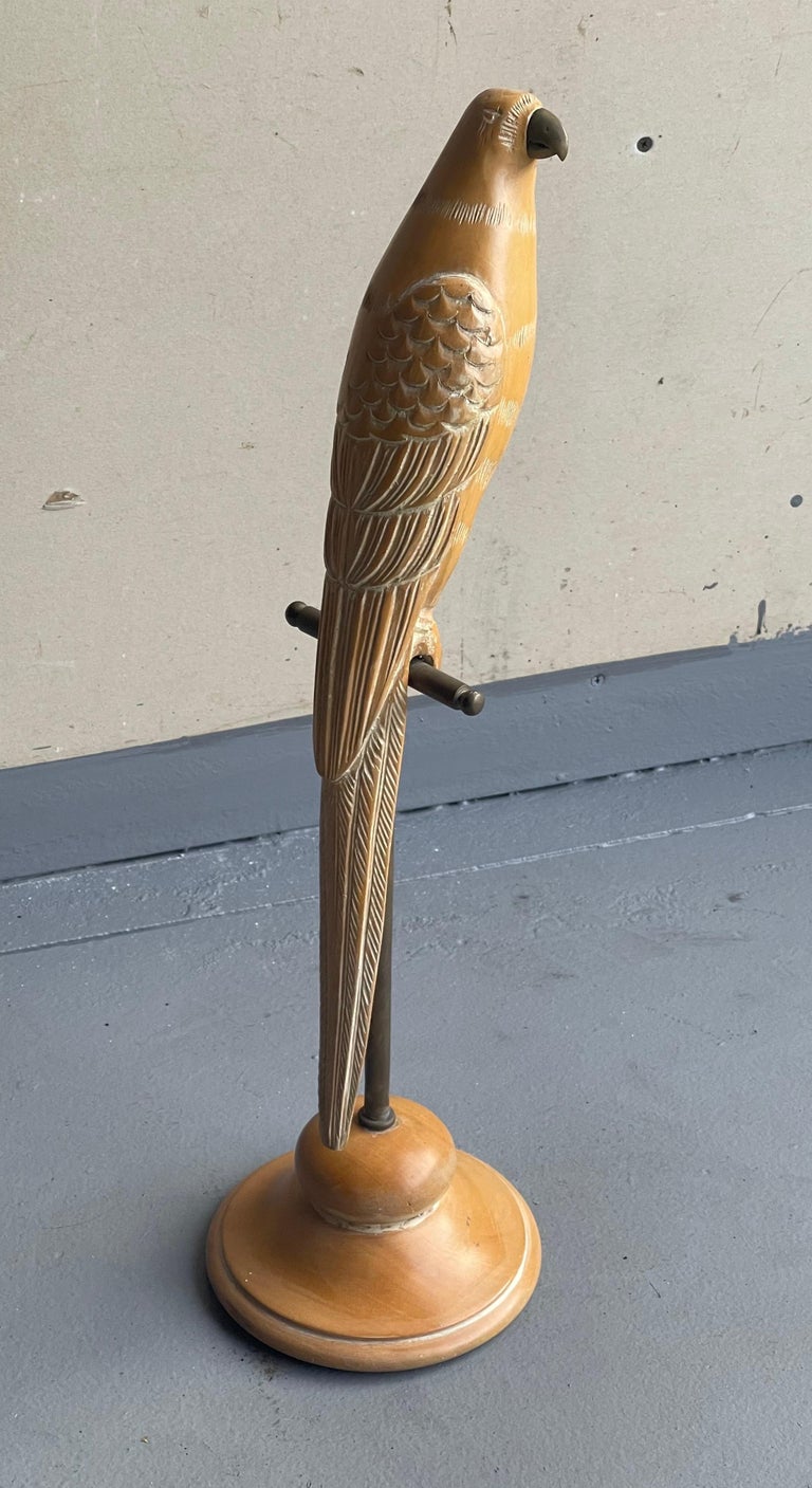Hand Carved Knotty Pine Wood Parrot on Perch Sculpture by Sarreid Ltd ...