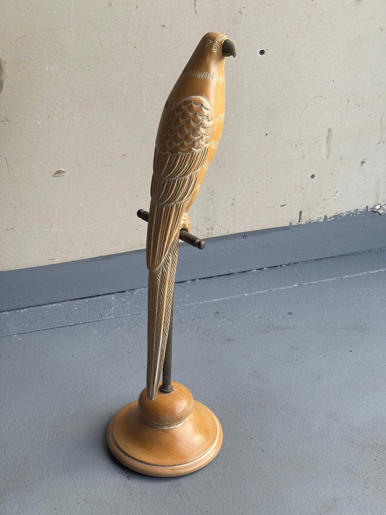 Hand Carved Knotty Pine Wood Parrot on Perch Sculpture by Sarreid Ltd ...