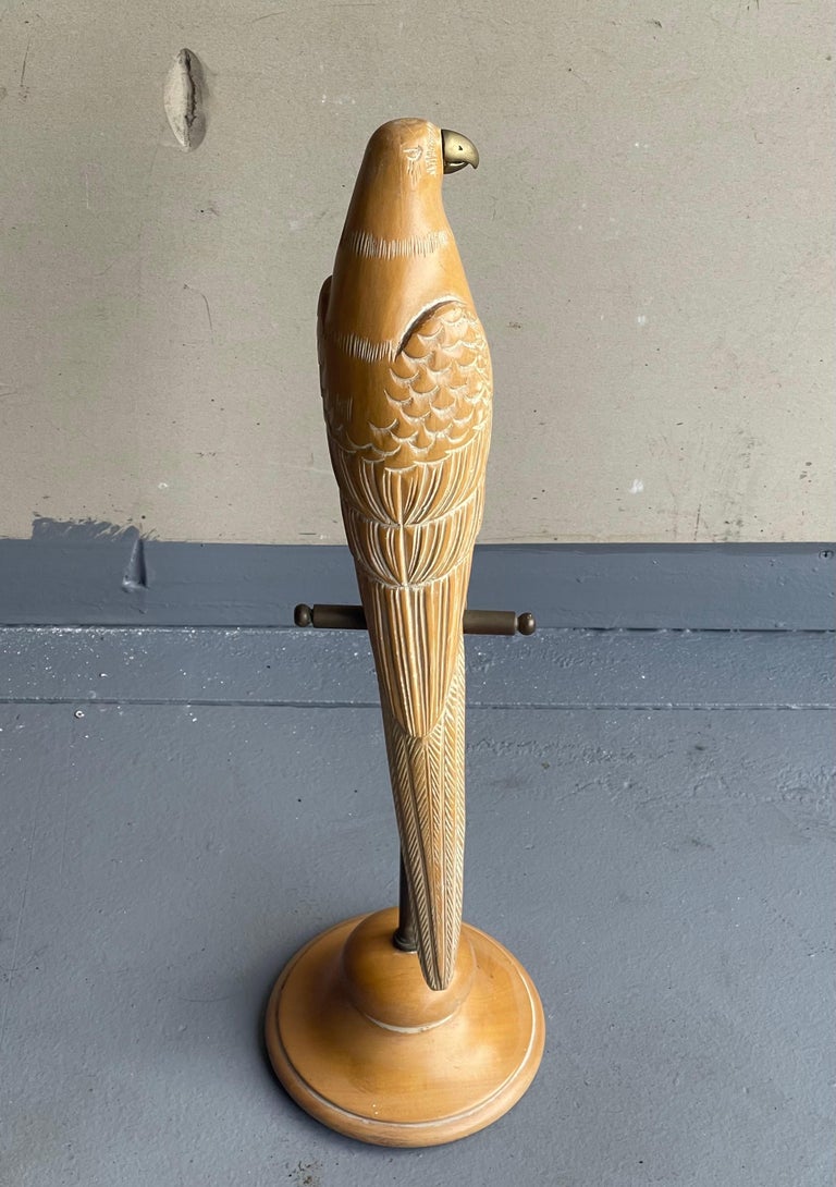 Hand Carved Knotty Pine Wood Parrot on Perch Sculpture by Sarreid Ltd ...