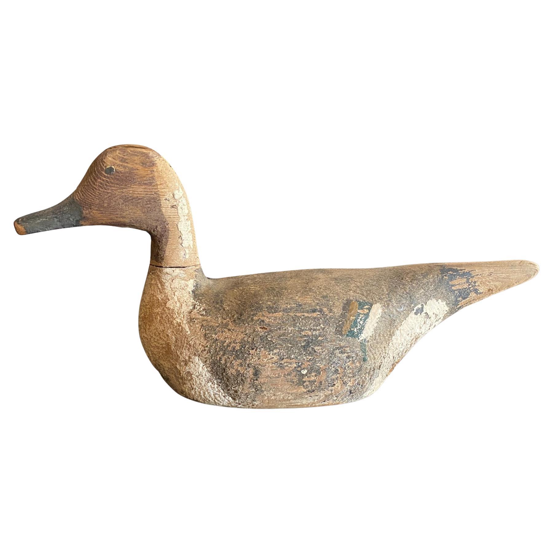 Hand Carved Large Vintage Antique Wood Duck Decoy Sculpture, Early 20th ...
