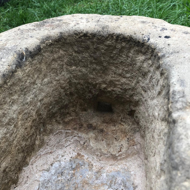 Hand Carved Limestone Basin, 18th Century For Sale at 1stDibs