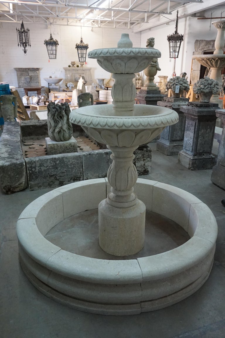 Hand Carved Limestone Central Fountain For Sale at 1stDibs