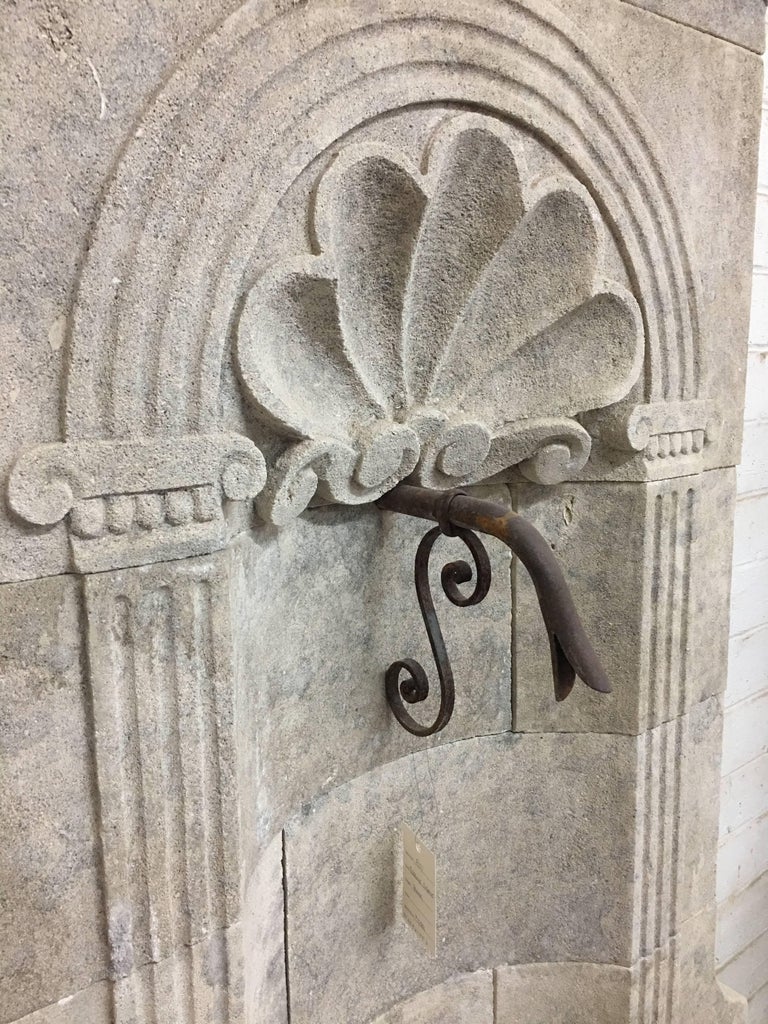 Hand Carved Limestone Wall Fountain For Sale at 1stDibs