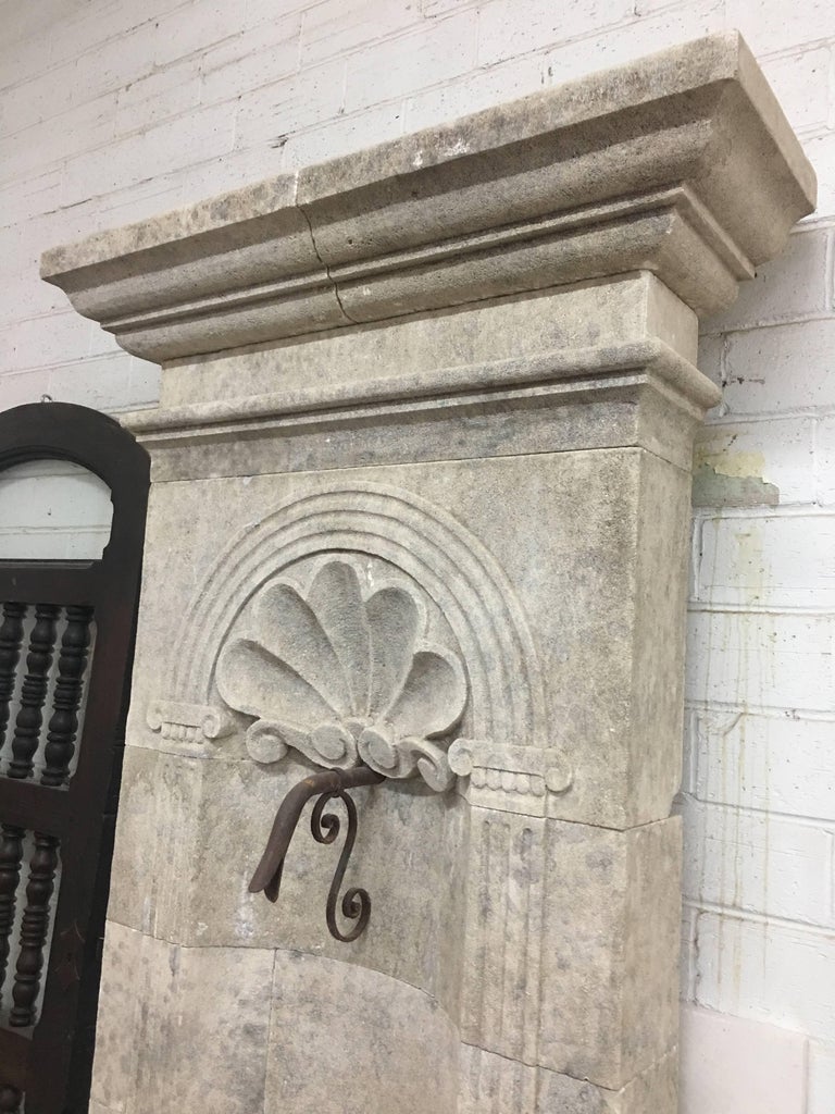 Hand Carved Limestone Wall Fountain For Sale at 1stDibs