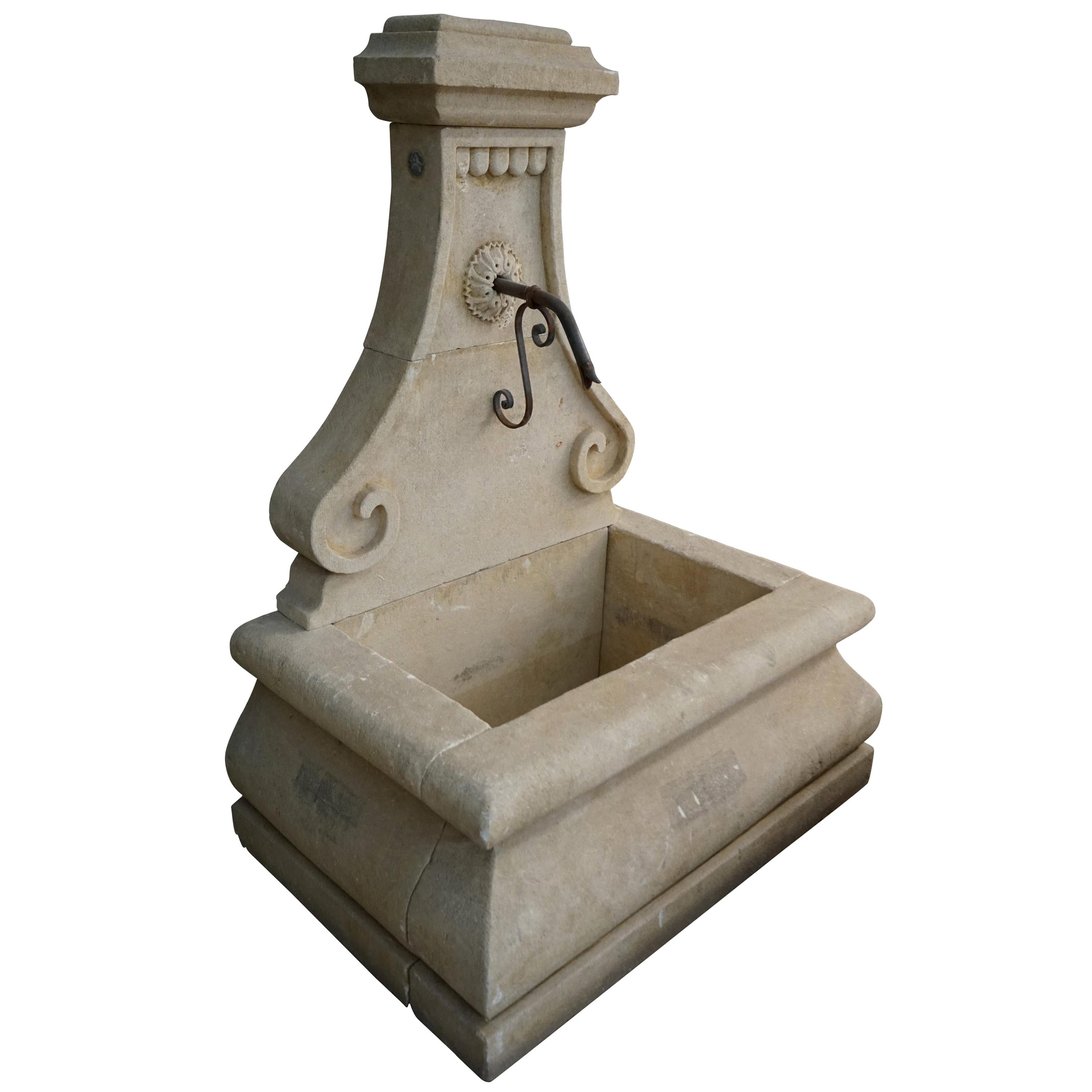 Hand-Carved Limestone Wall Fountain For Sale at 1stDibs