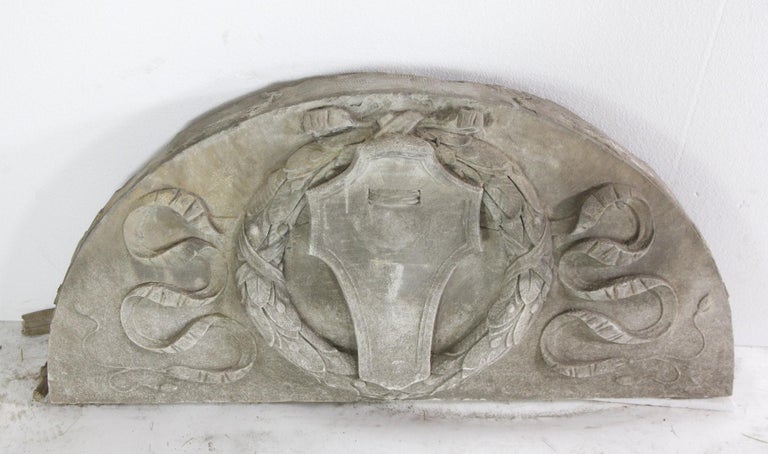 Hand Carved Limestone Wreath and Shield Transom Pediment 19th Century ...