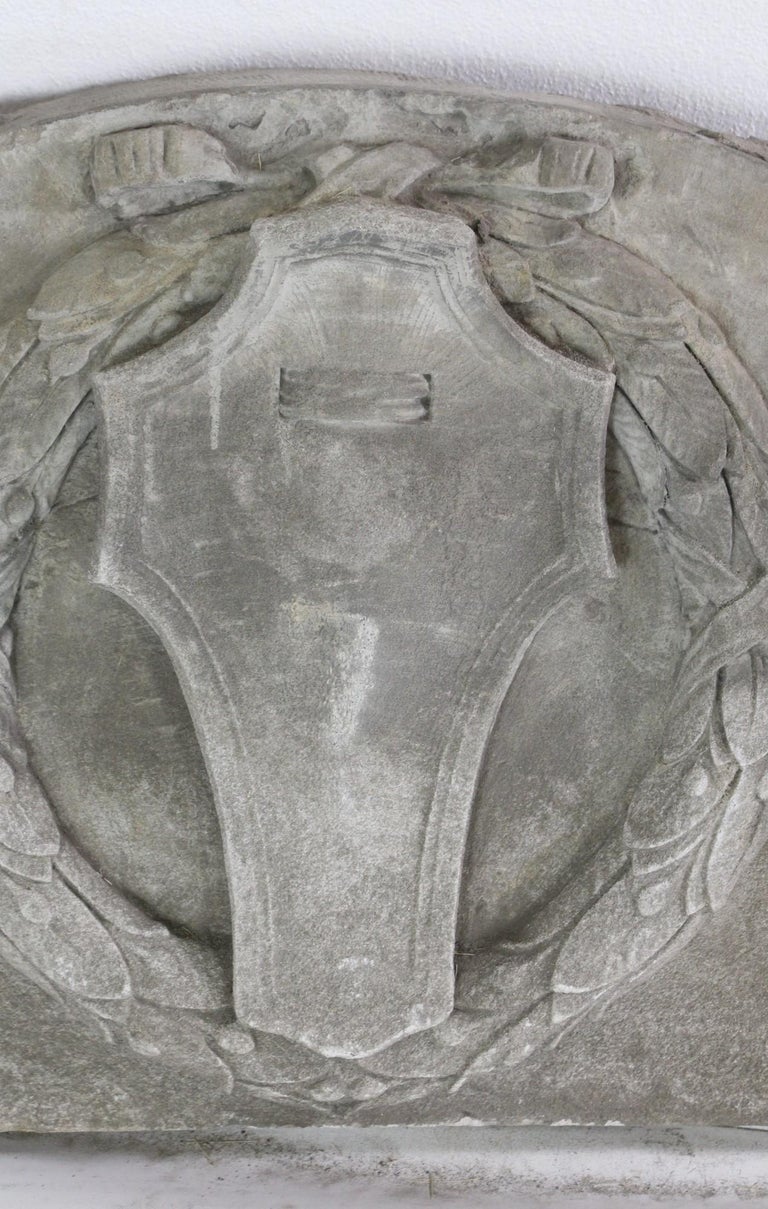 Hand Carved Limestone Wreath and Shield Transom Pediment 19th Century ...
