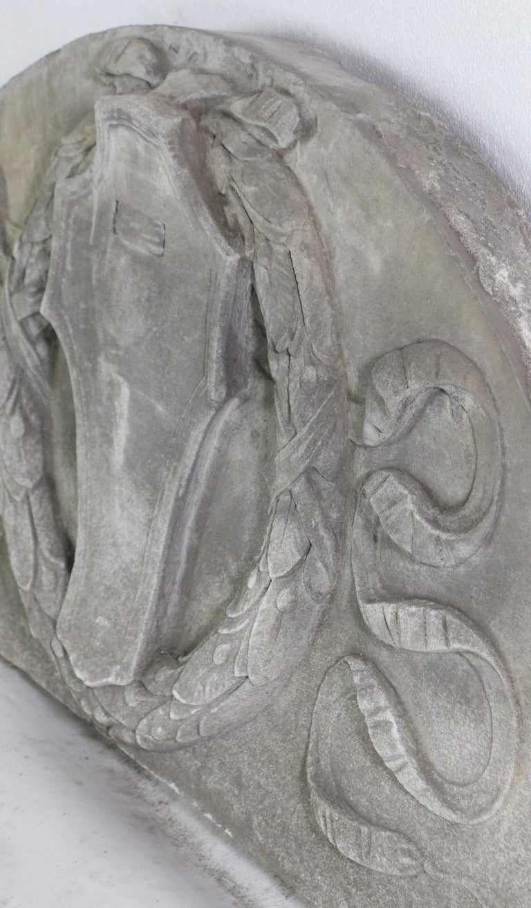 Hand Carved Limestone Wreath and Shield Transom Pediment 19th Century ...