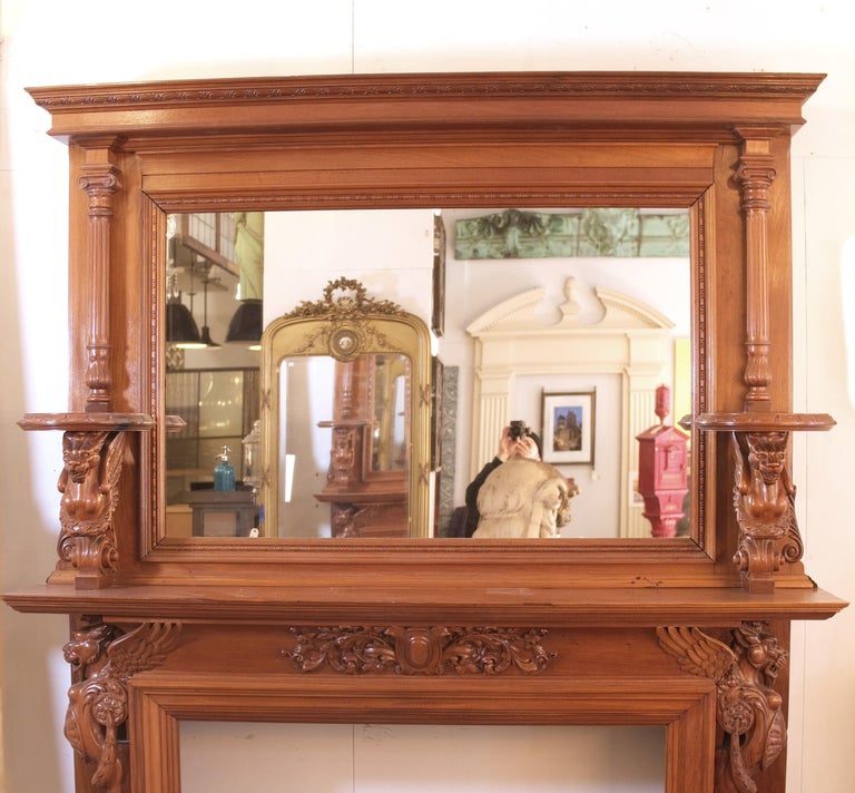 Hand Carved Mahogany Double Decker Mantel 4 Griffins For Sale at 1stDibs