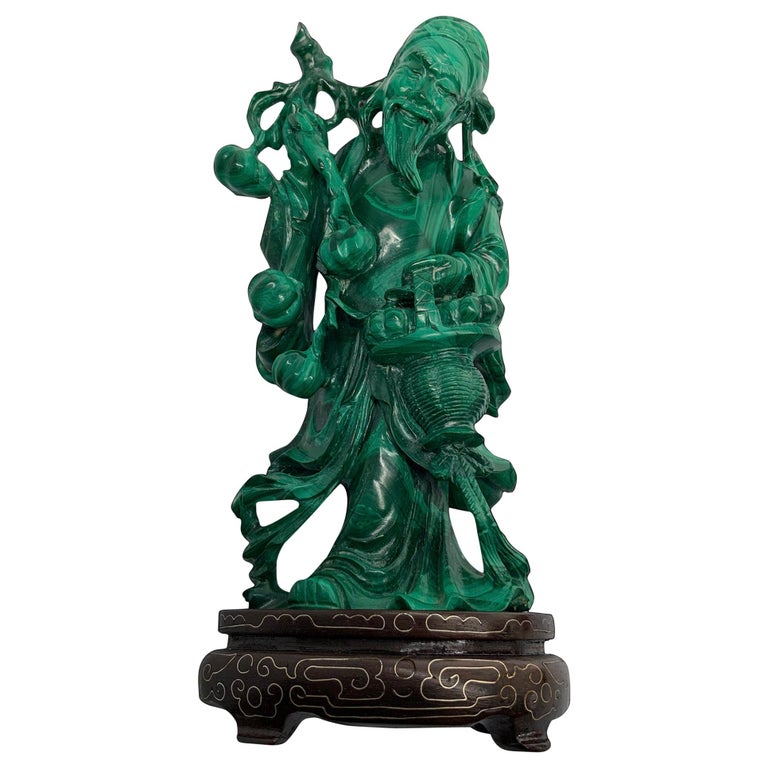 Hand Carved Malachite Statue of Shou Xing Gong at 1stDibs | shou xin gong