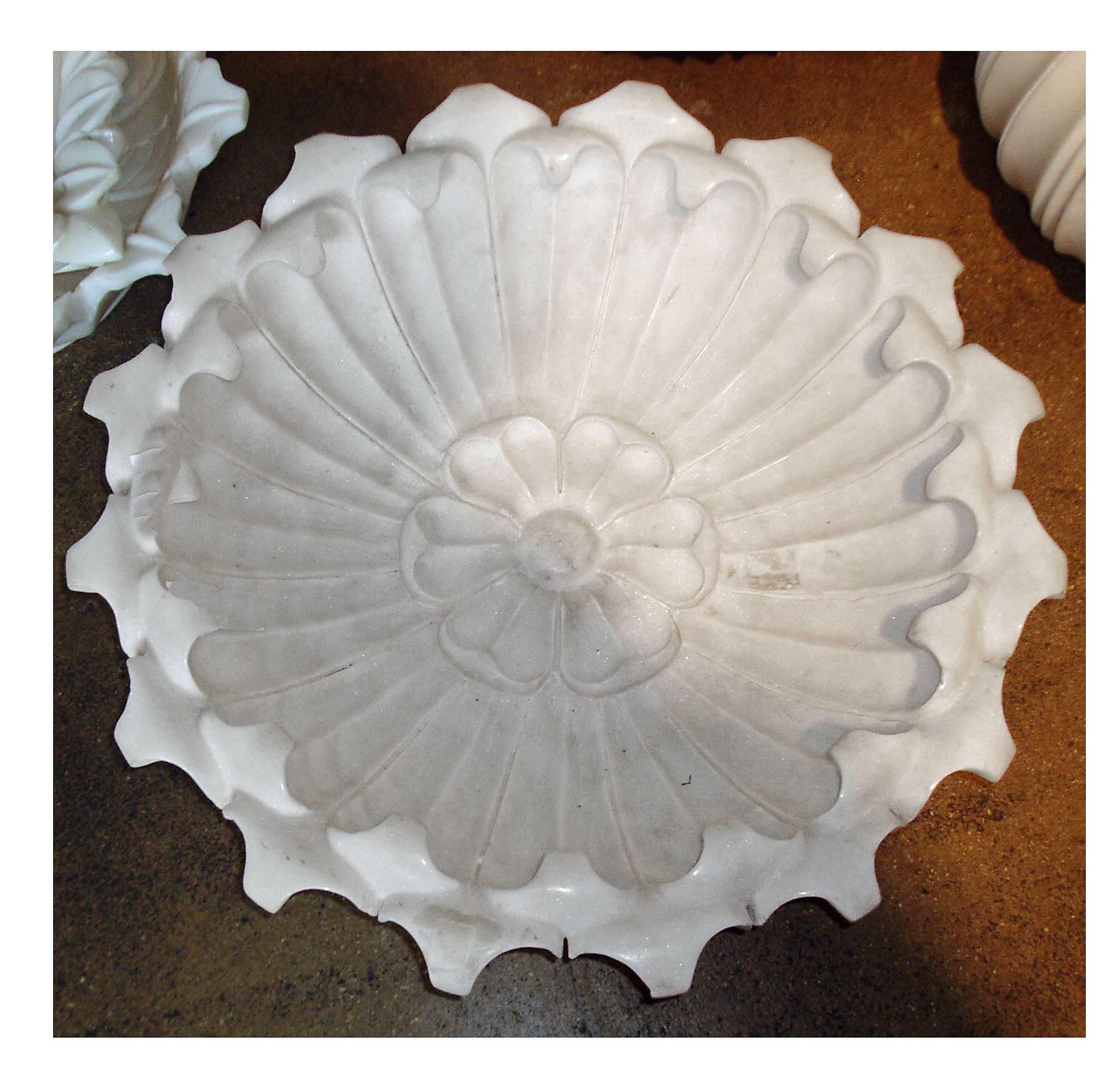 Hand Carved Marble Flower Bowl, Mid-20th Century For Sale at 1stDibs