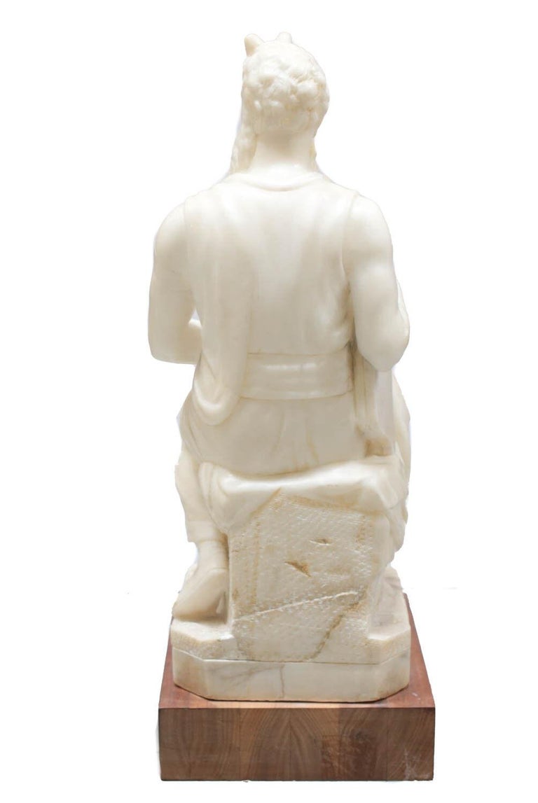 Hand Carved Marble Sculpture of Moses After Michelangelo on Wooden Base ...