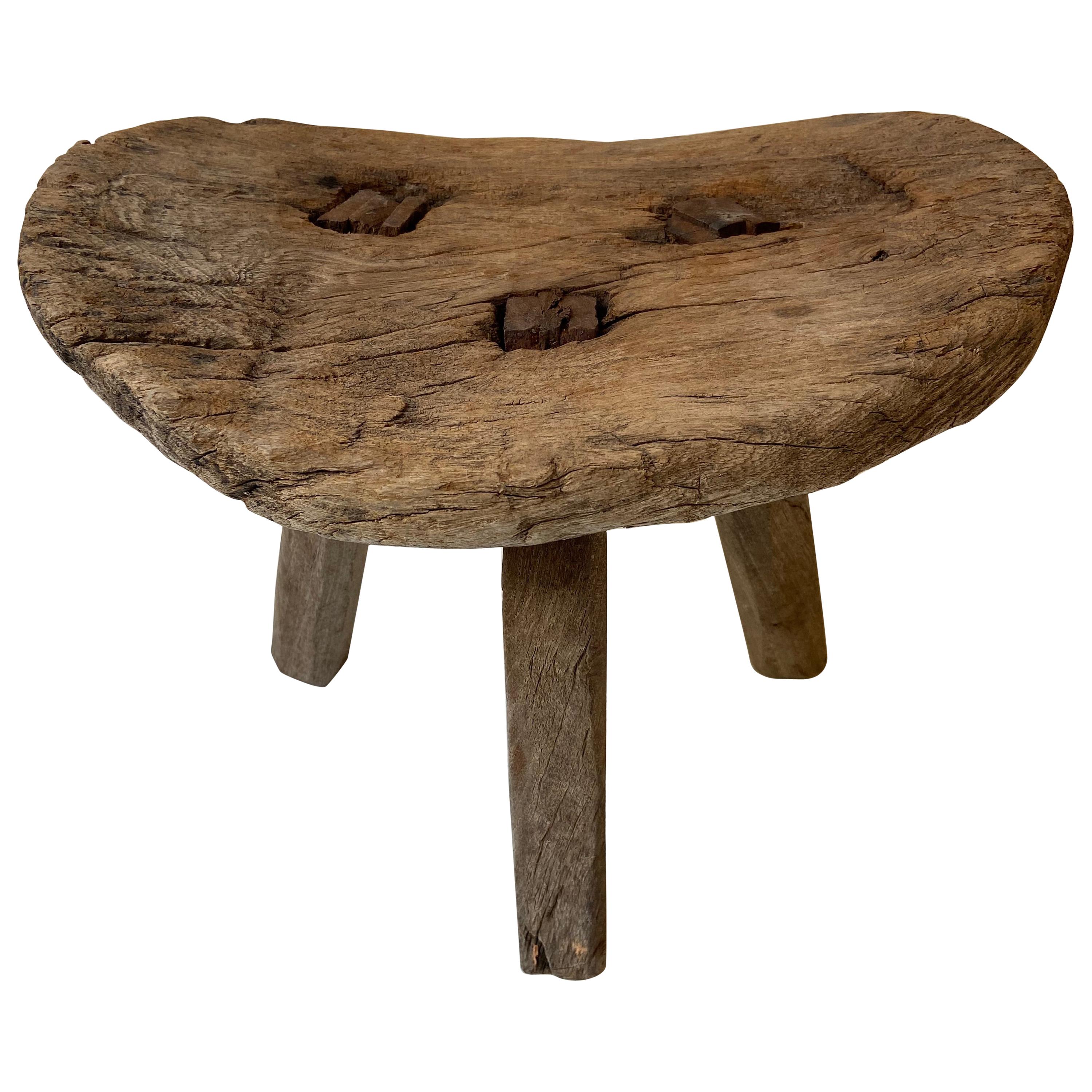 Hand Carved Mesquite Milking Stool from Guanajuato, Mexico, circa 1950s ...