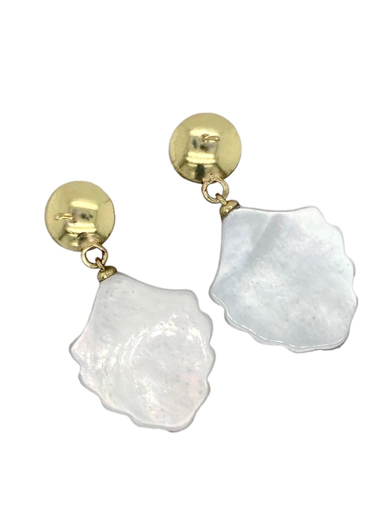 Hand-carved Mother of Pearl and Black Lip Mussel Earrings with Diamonds ...