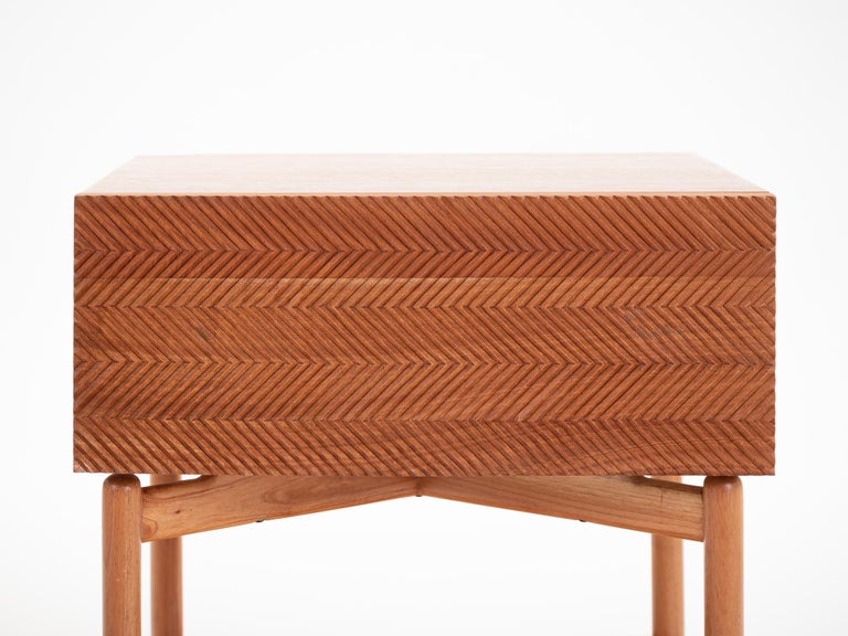 Hand Carved Night Stand in Cedar Wood with One Drawer, Auxiliar Table ...