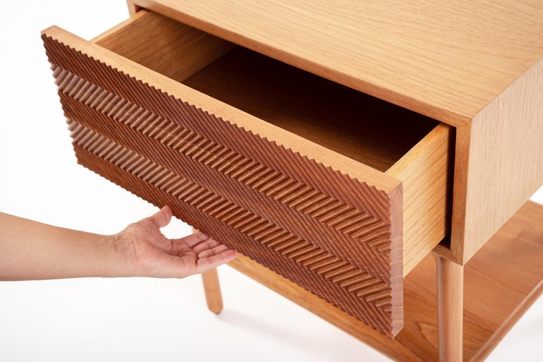 Hand Carved Night Stand in Cedar Wood with One Drawer, Auxiliar Table ...