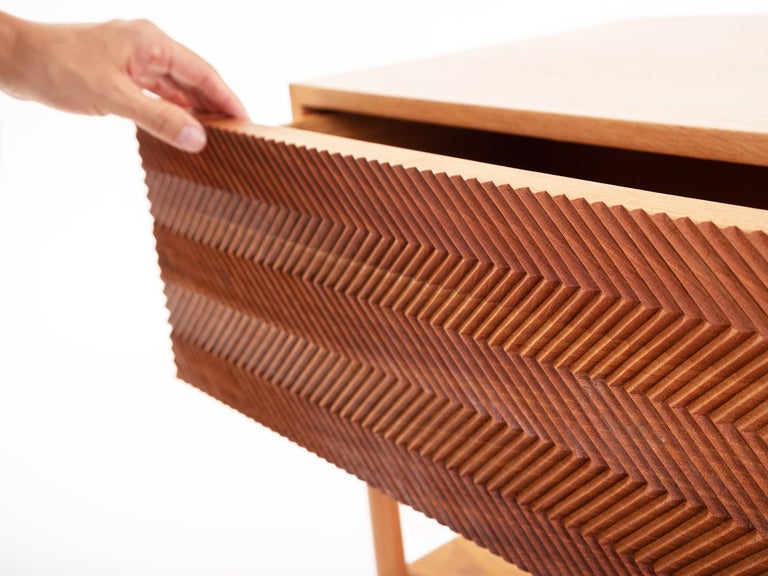 Hand Carved Night Stand in Cedar Wood with One Drawer, Auxiliar Table ...