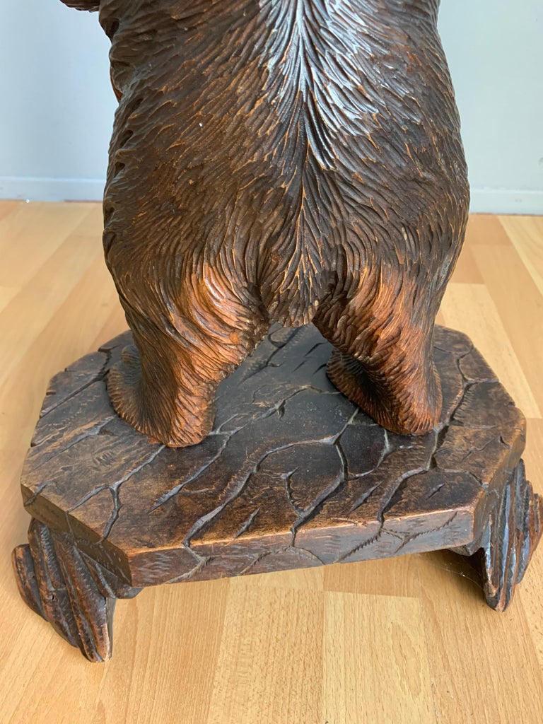 Hand Carved Nutwood Swiss Black Forest Bear Table Stand with Hinging ...