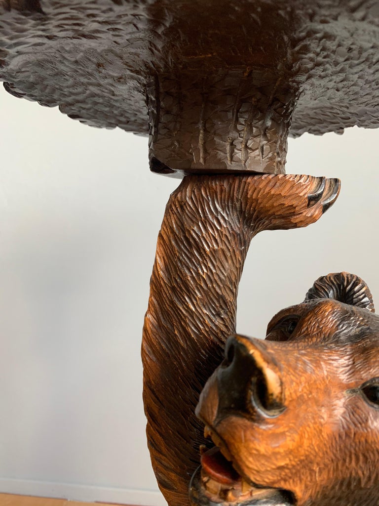 Hand Carved Nutwood Swiss Black Forest Bear Table Stand with Hinging ...