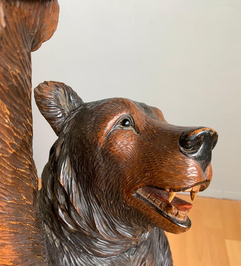 Hand Carved Nutwood Swiss Black Forest Bear Table Stand with Hinging ...