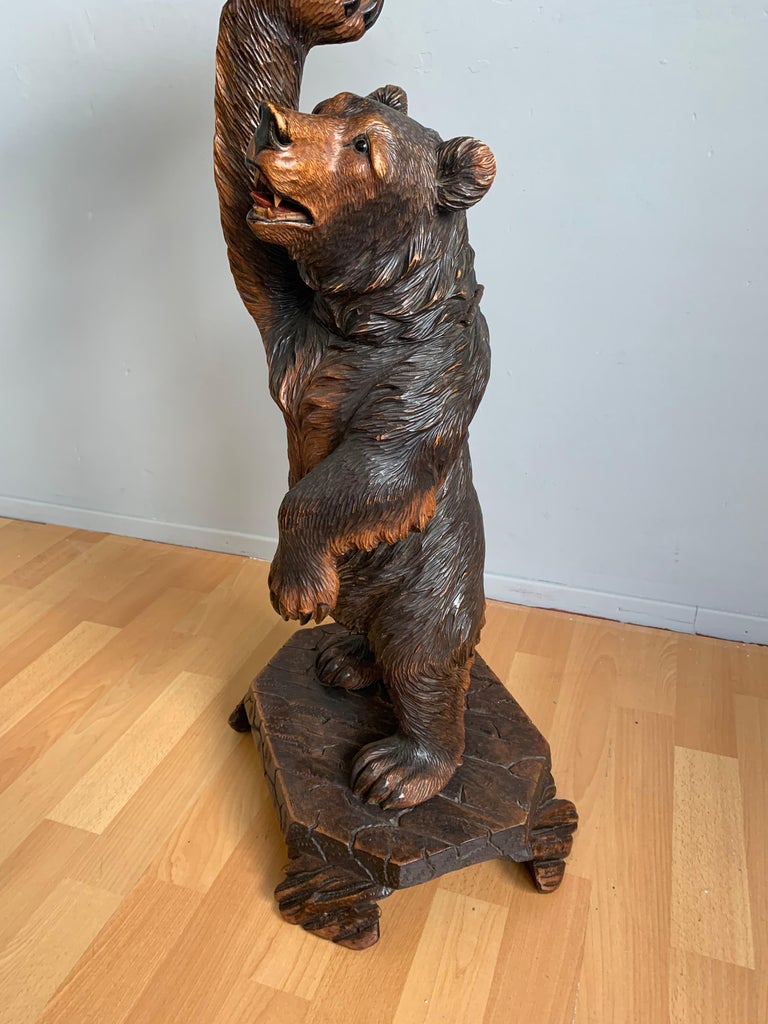 Hand Carved Nutwood Swiss Black Forest Bear Table Stand with Hinging ...