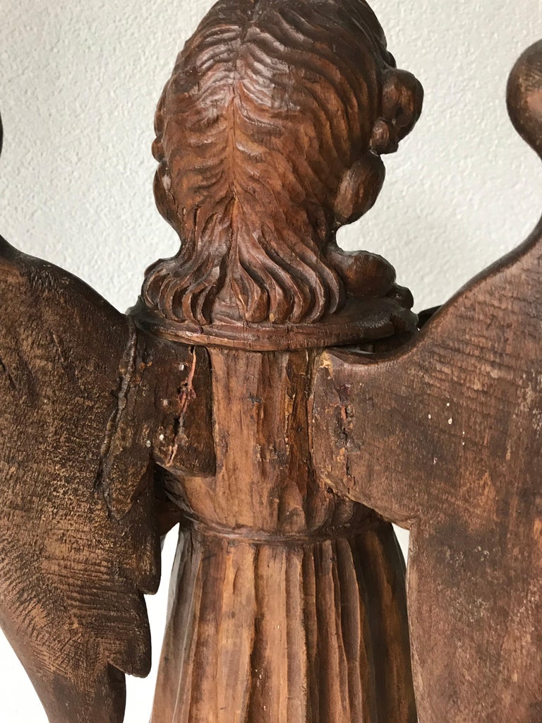 Hand-Carved Oak Angel Statue / Sculpture with Wings Possibly Saint ...