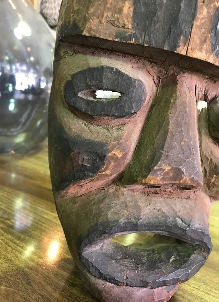 Hand Carved Wood Painted and Pigmented Primitive Tribal Mask For Sale ...
