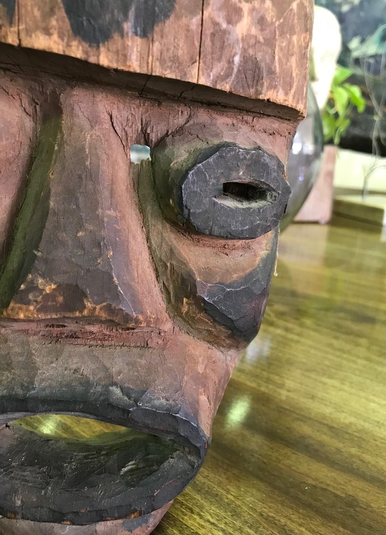 Hand Carved Wood Painted and Pigmented Primitive Tribal Mask For Sale ...
