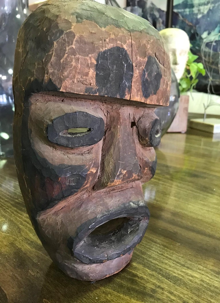 Hand Carved Wood Painted and Pigmented Primitive Tribal Mask For Sale ...