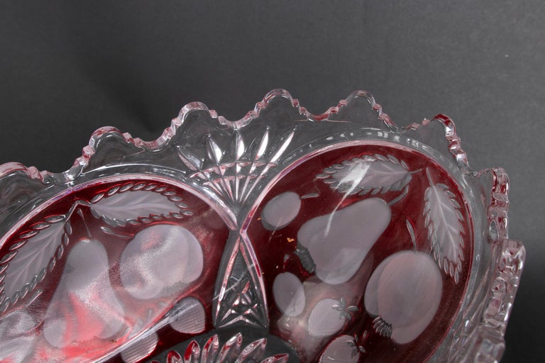 Hand-Carved Pair of Oval Crystal Vases with Red Decoration For Sale at ...