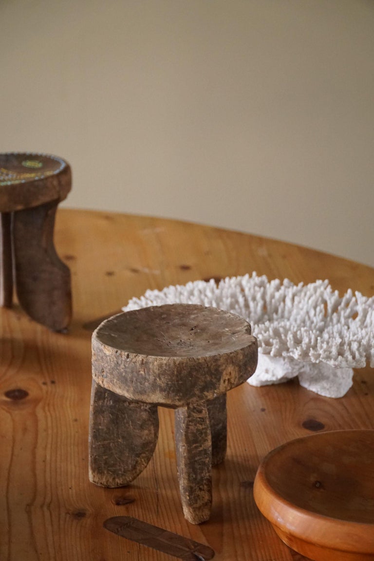 Hand Carved Pair of Wooden Kamba Stools, Kenya, Wabi Sabi, Mid-20th Century at 1stDibs