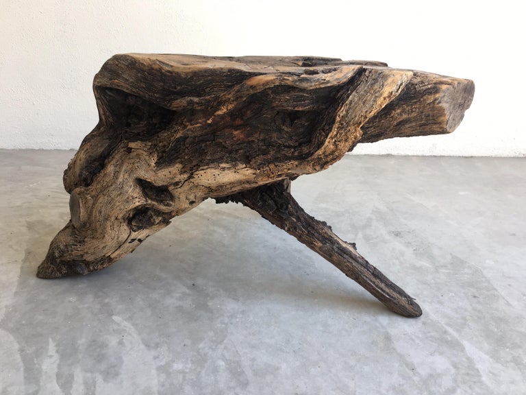 Hand Carved Primitive Mesquite Stool from Mexico at 1stDibs